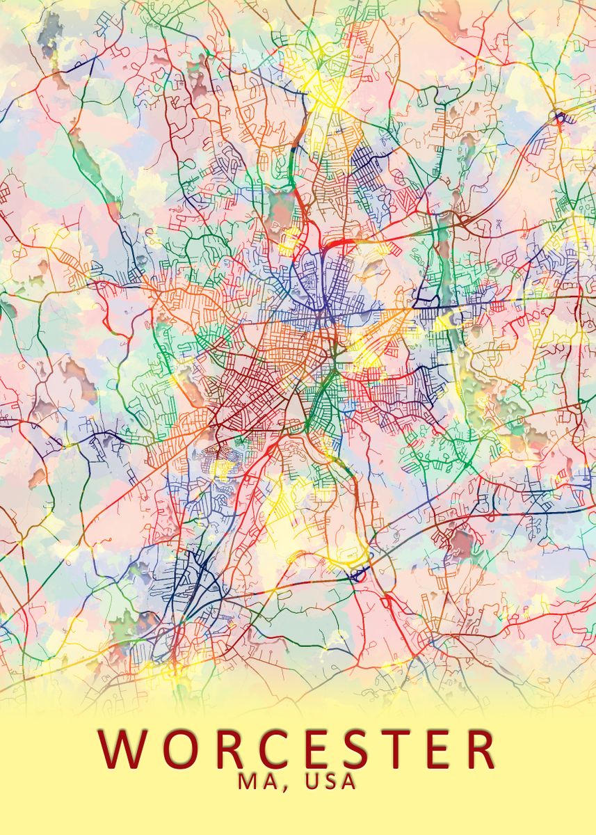 'Worcester MA USA City Map' Poster, picture, metal print, paint by City ...