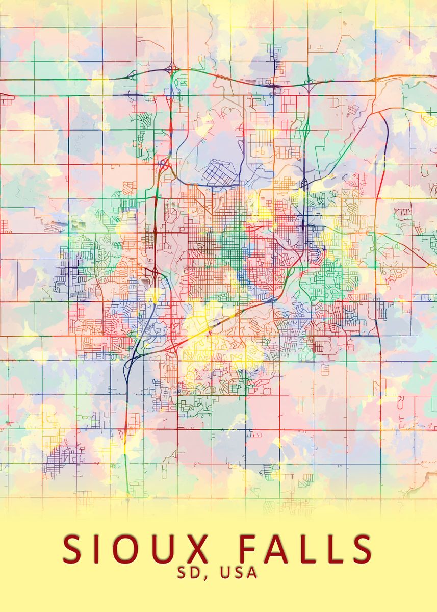 'Sioux Falls USA City Map' Poster, picture, metal print, paint by City ...