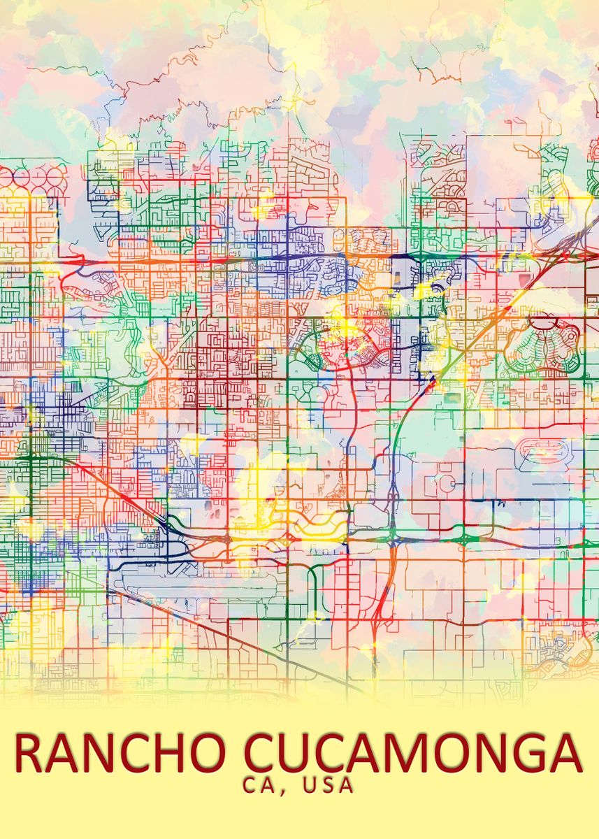 'Rancho Cucamonga USA Map' Poster, picture, metal print, paint by City ...