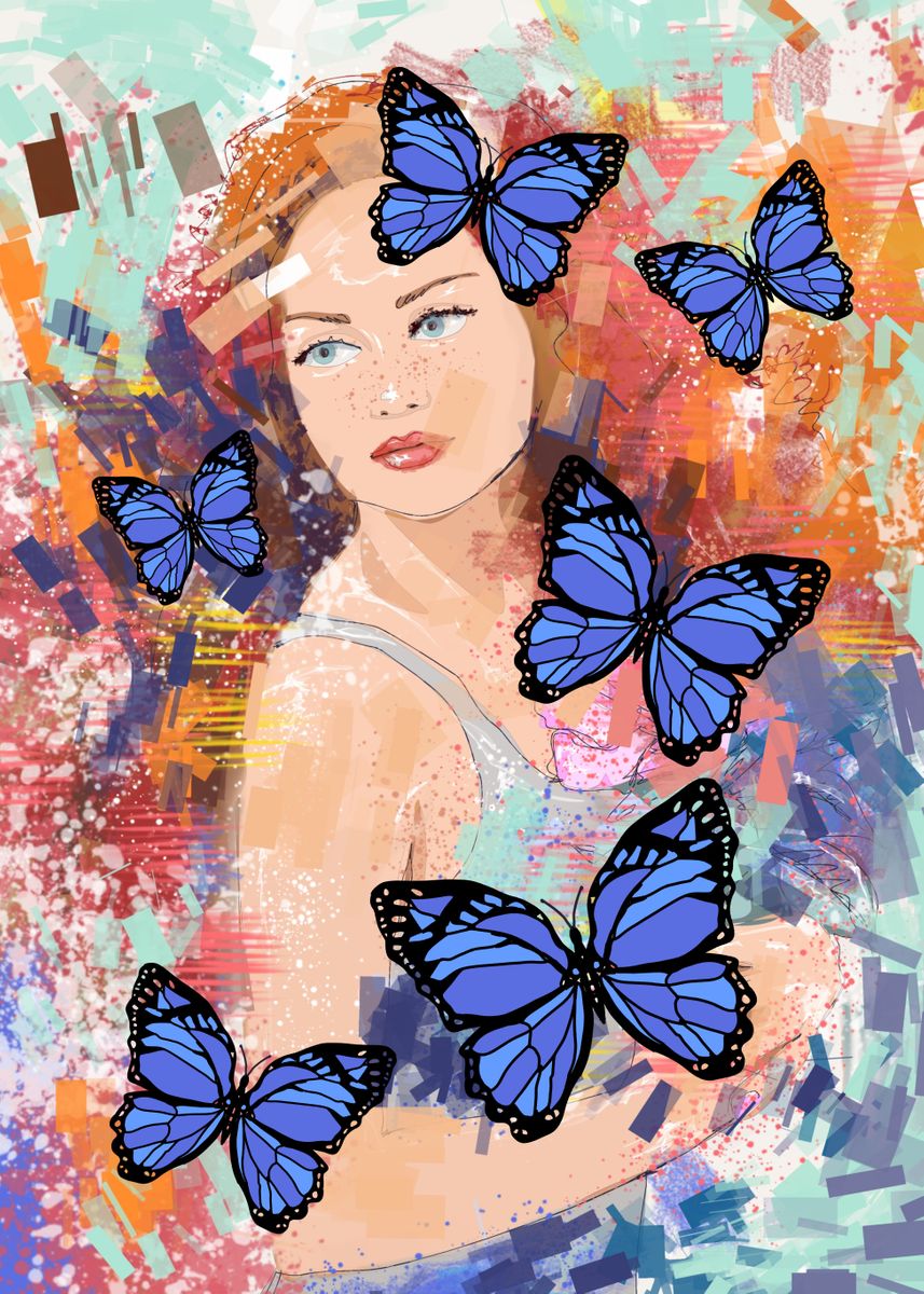 'Blue butterflies' Poster, picture, metal print, paint by Nesrin ...