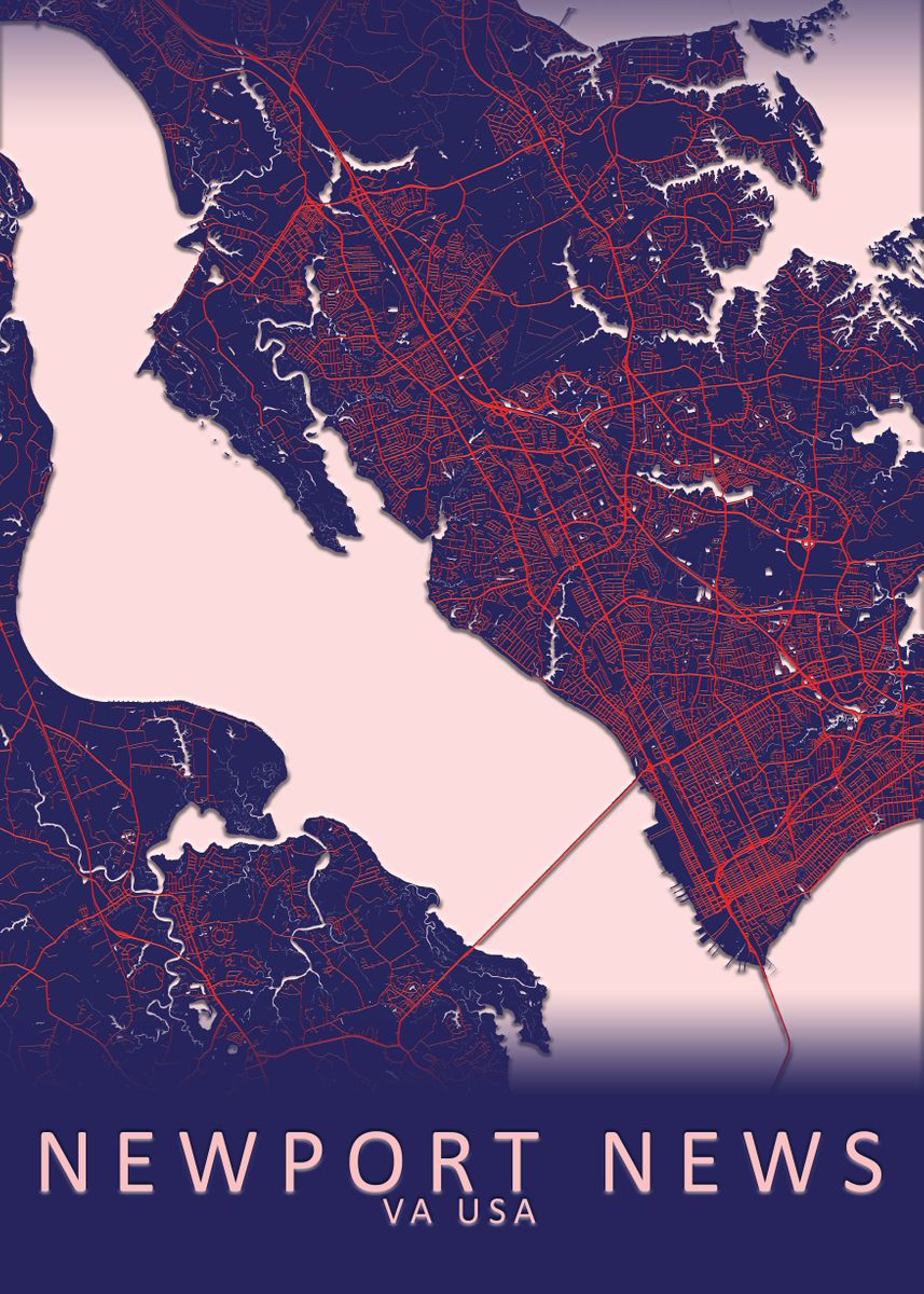 'Newport News USA City Map' Poster, picture, metal print, paint by City ...