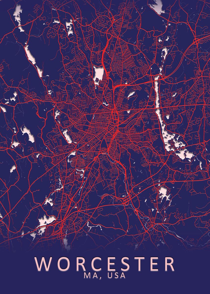 'Worcester MA USA City Map' Poster, picture, metal print, paint by City ...