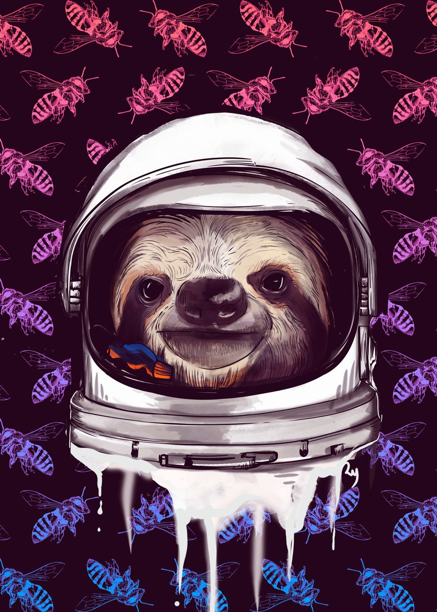 'Space sloth' Poster, picture, metal print, paint by Reinaldo Reyes ...