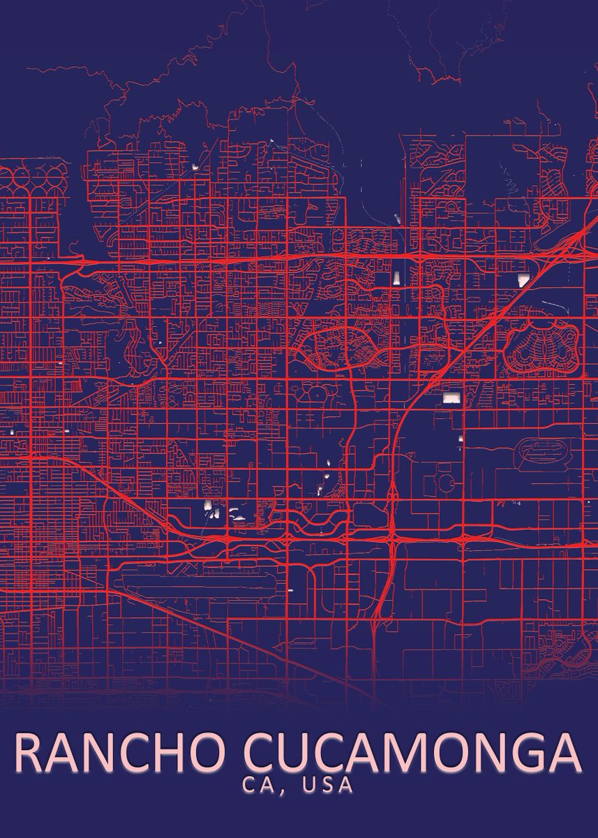 'Rancho Cucamonga USA Map' Poster, picture, metal print, paint by City ...