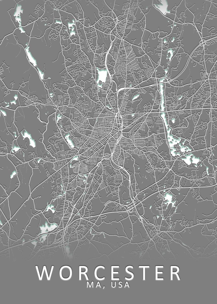 'Worcester MA USA City Map' Poster, picture, metal print, paint by City ...