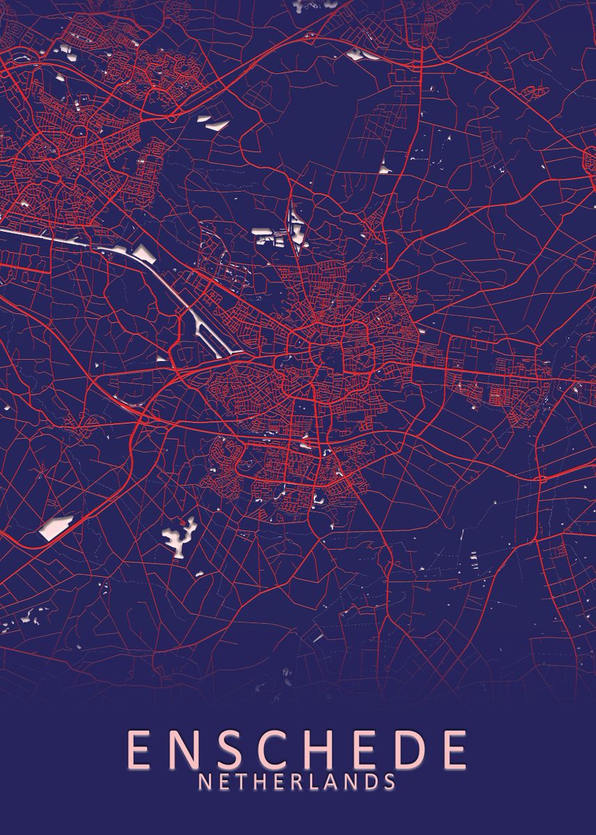 'Enschede Netherlands Map' Poster, picture, metal print, paint by City ...