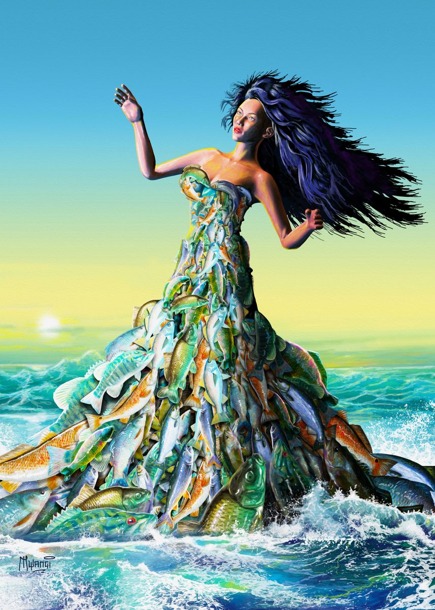 'Fish Queen' Poster, picture, metal print, paint by Anthony Mwangi ...