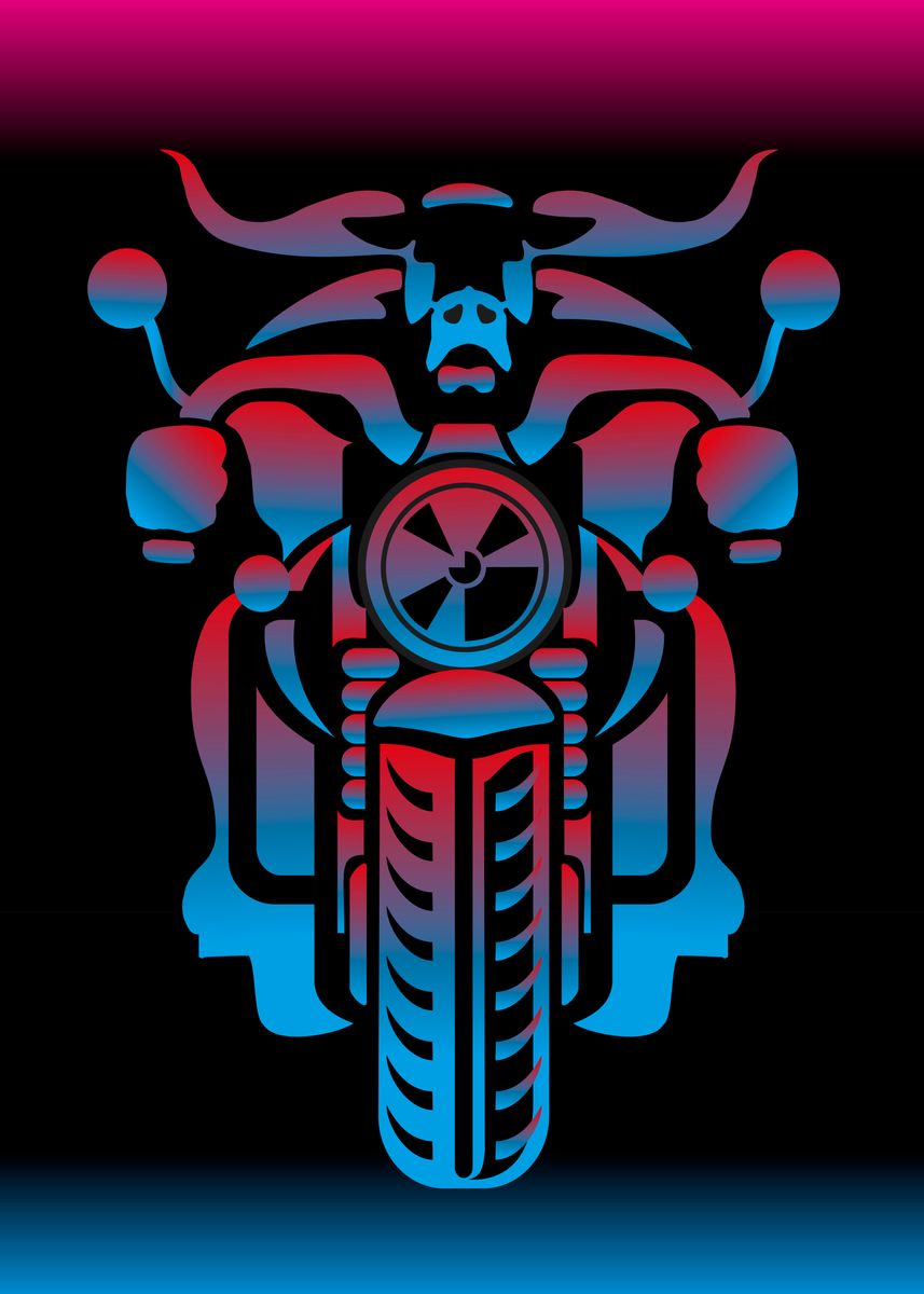 'stylized biker bull ' Poster, picture, metal print, paint by Oleksandr ...