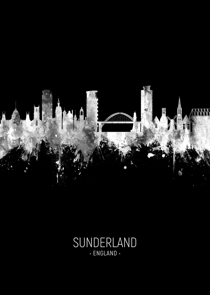 'Sunderland England Skyline' Poster, picture, metal print, paint by ...