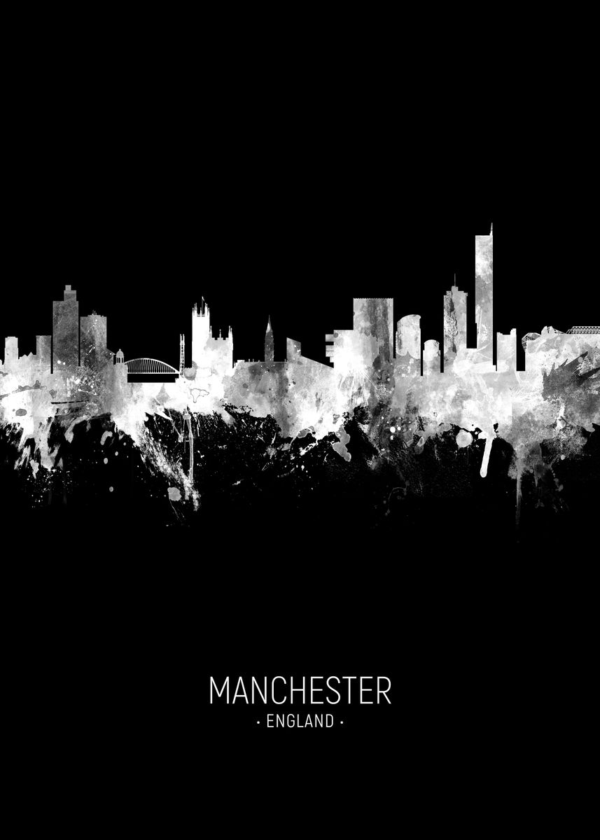 'Manchester England Skyline' Poster, picture, metal print, paint by ...