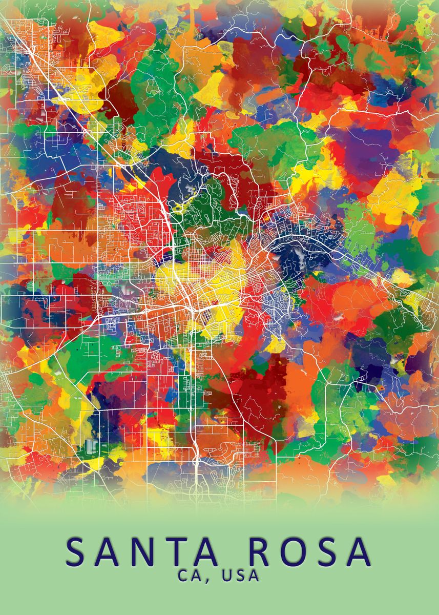 'Santa Rosa CA USA City Map' Poster, picture, metal print, paint by ...