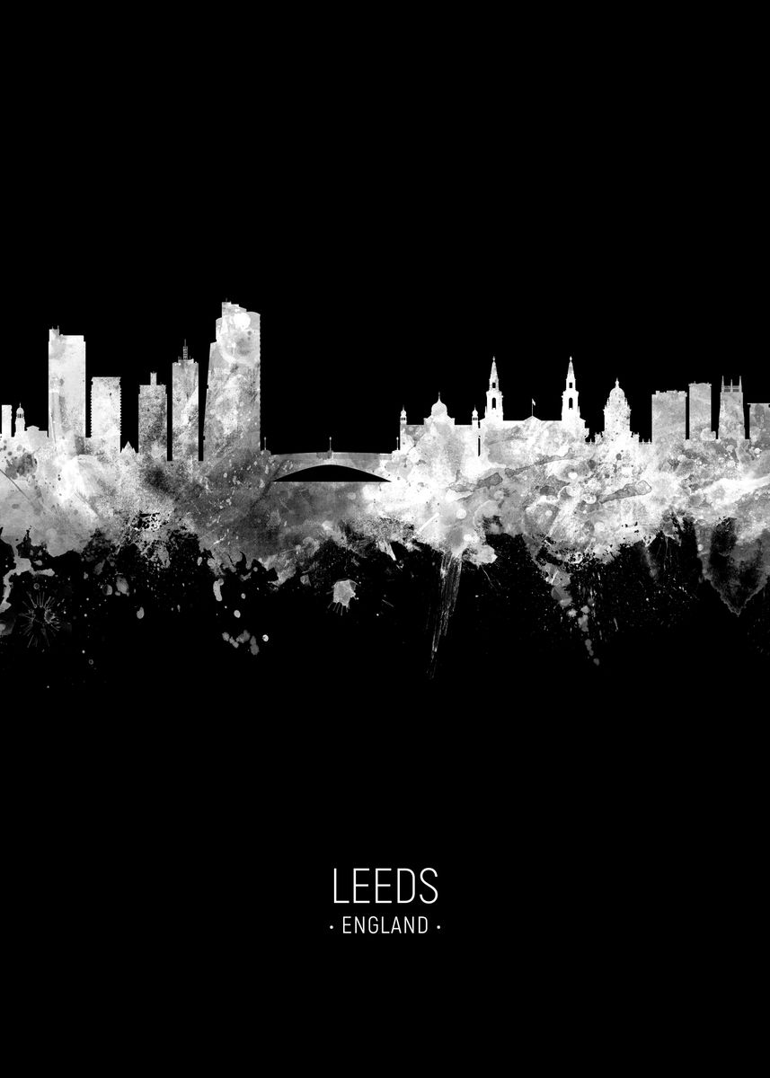'Leeds England Skyline' Poster, picture, metal print, paint by Michael ...