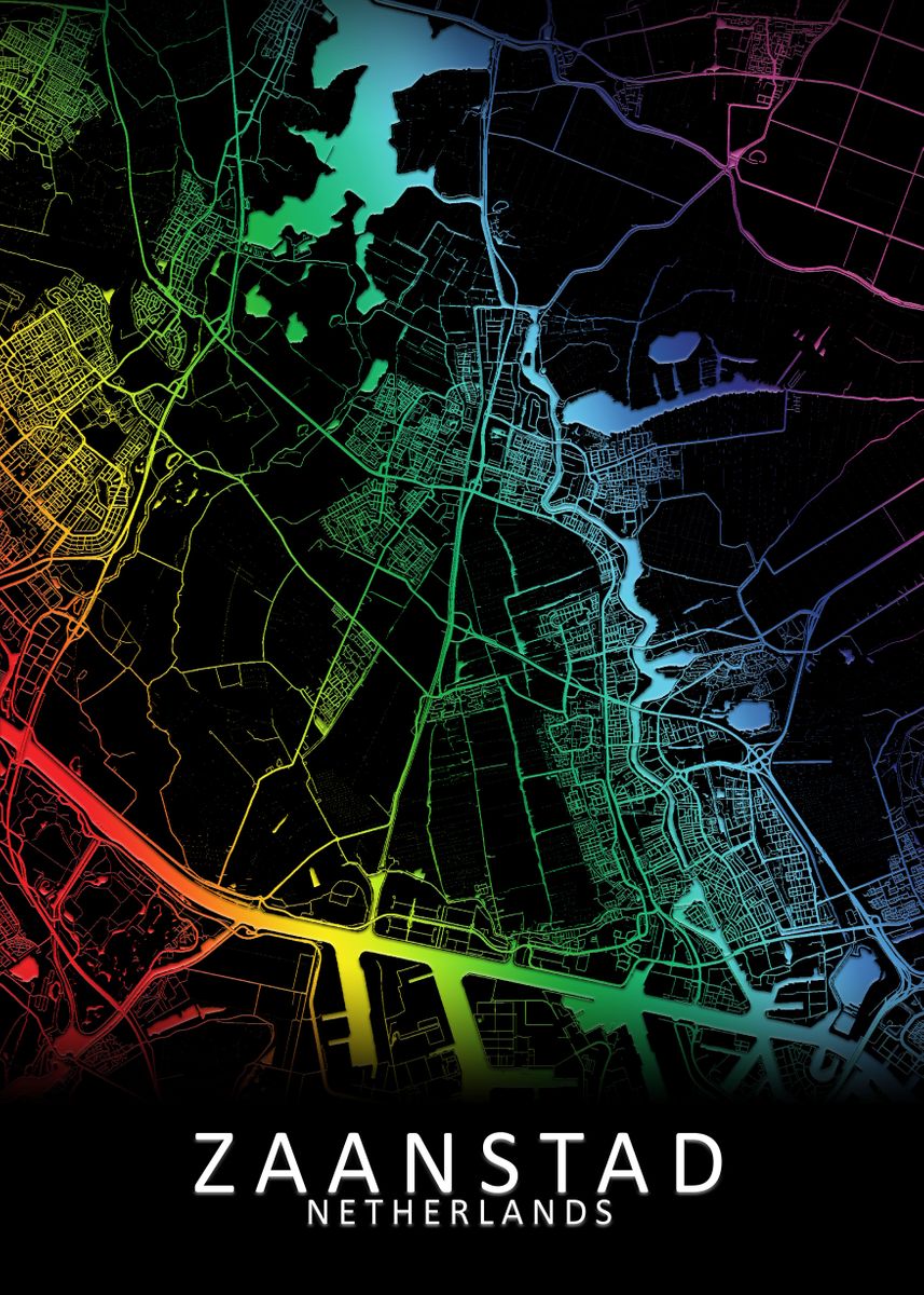 'Zaanstad Netherlands Map' Poster, picture, metal print, paint by City ...