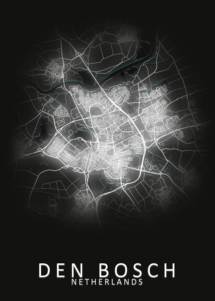 'Den Bosch Netherlands Map' Poster, picture, metal print, paint by City ...