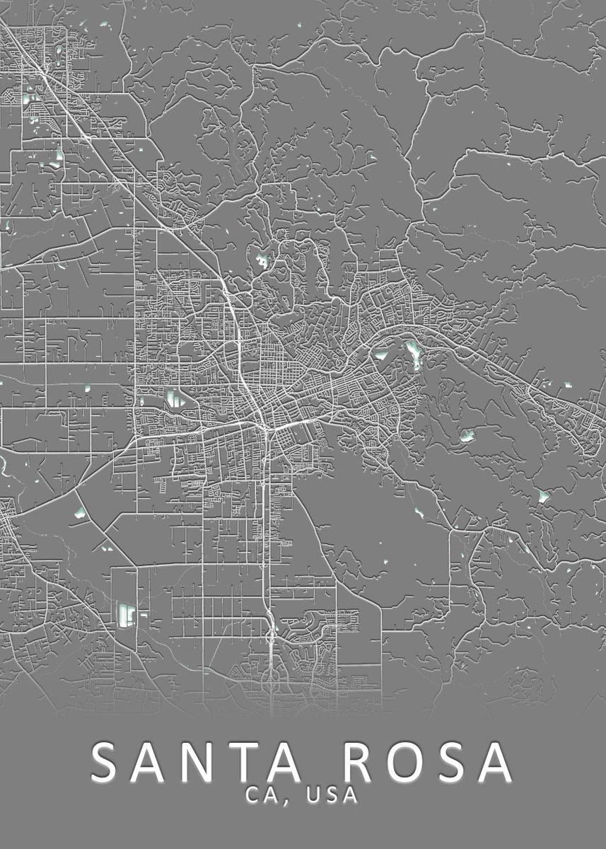 'Santa Rosa CA USA City Map' Poster, picture, metal print, paint by ...