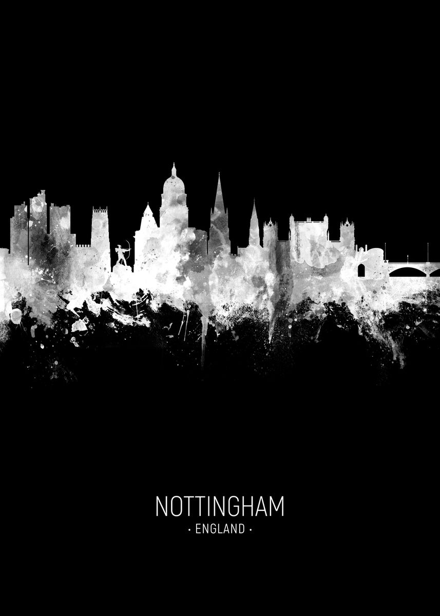 'Nottingham England Skyline' Poster, picture, metal print, paint by ...