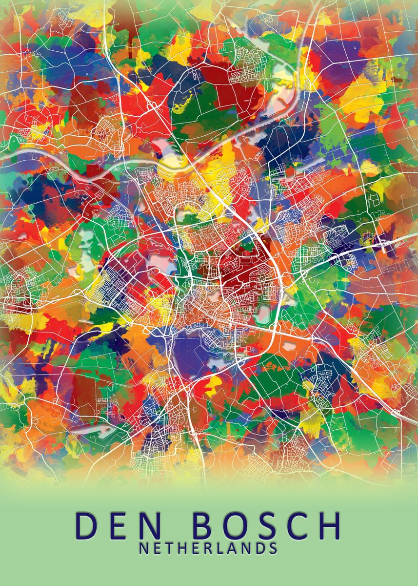 'Den Bosch Netherlands Map' Poster, picture, metal print, paint by City ...