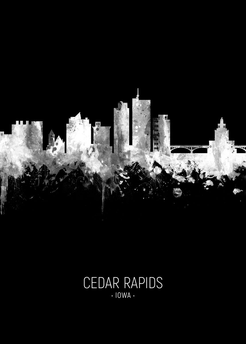 'Cedar Rapids Iowa Skyline' Poster, picture, metal print, paint by ...