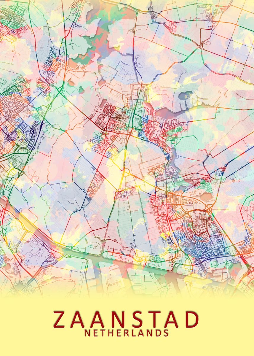 'Zaanstad Netherlands Map' Poster, picture, metal print, paint by City ...