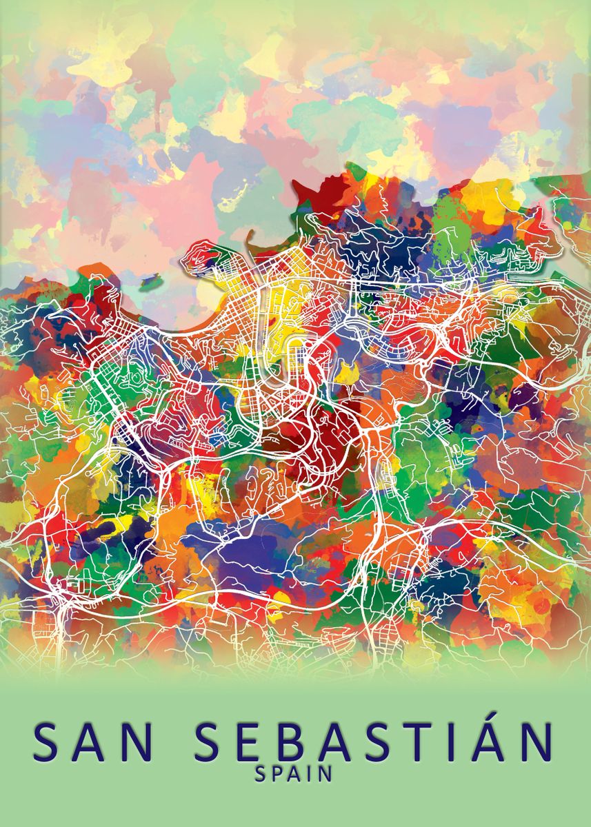 'San Sebastian Spain Map' Poster, picture, metal print, paint by City ...