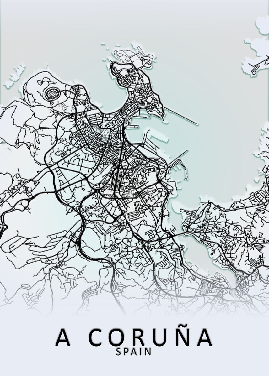 'A Coruna Spain City Map' Poster, picture, metal print, paint by City ...