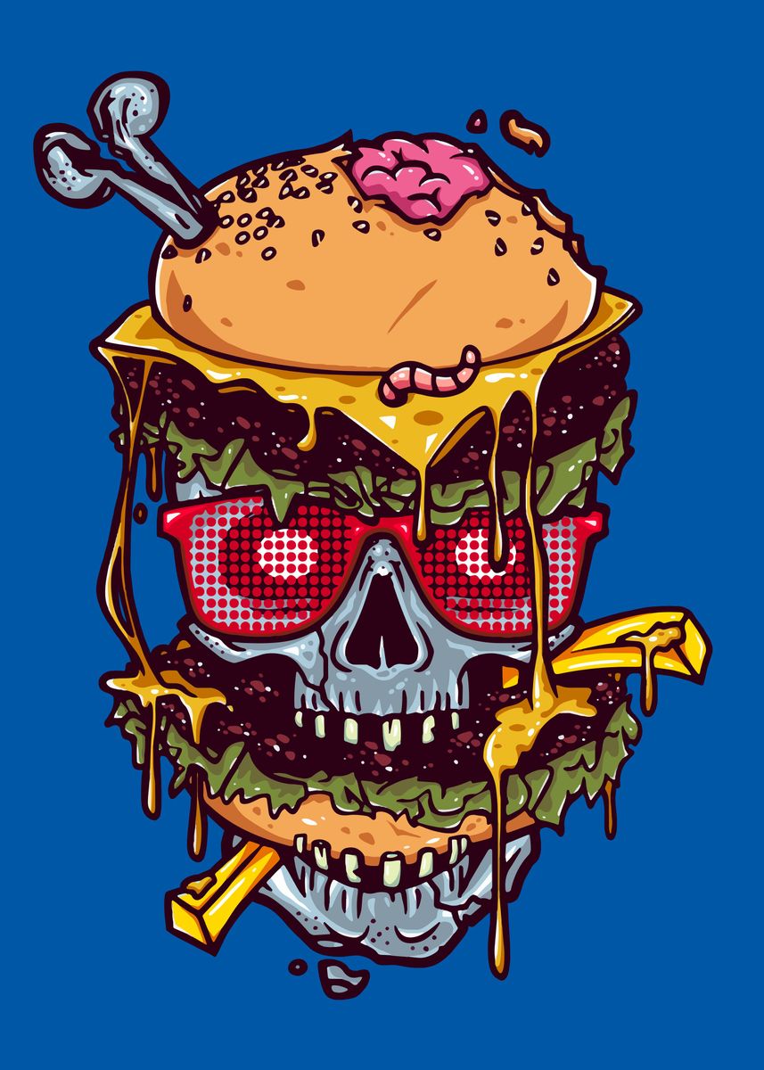 'Burger Skull' Poster, picture, metal print, paint by Valentin Lerond ...