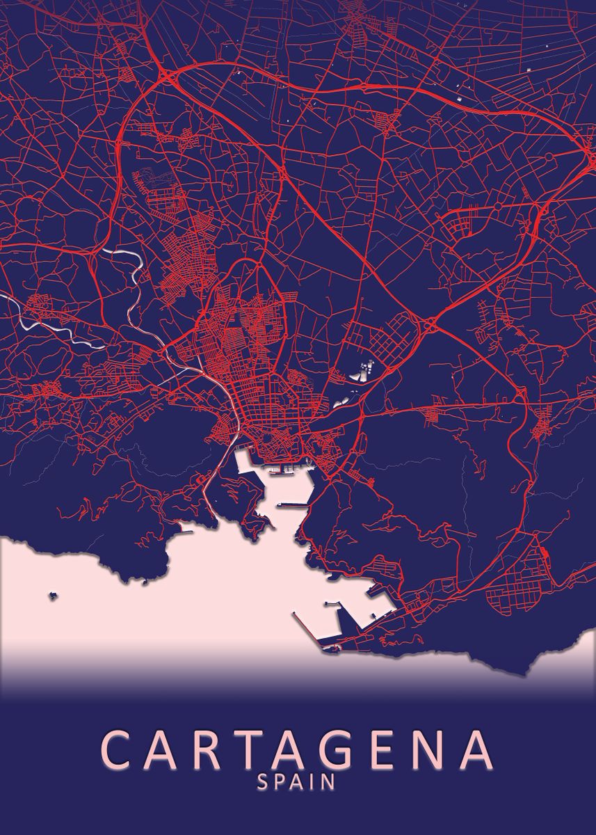 'Cartagena Spain City Map' Poster, picture, metal print, paint by City ...