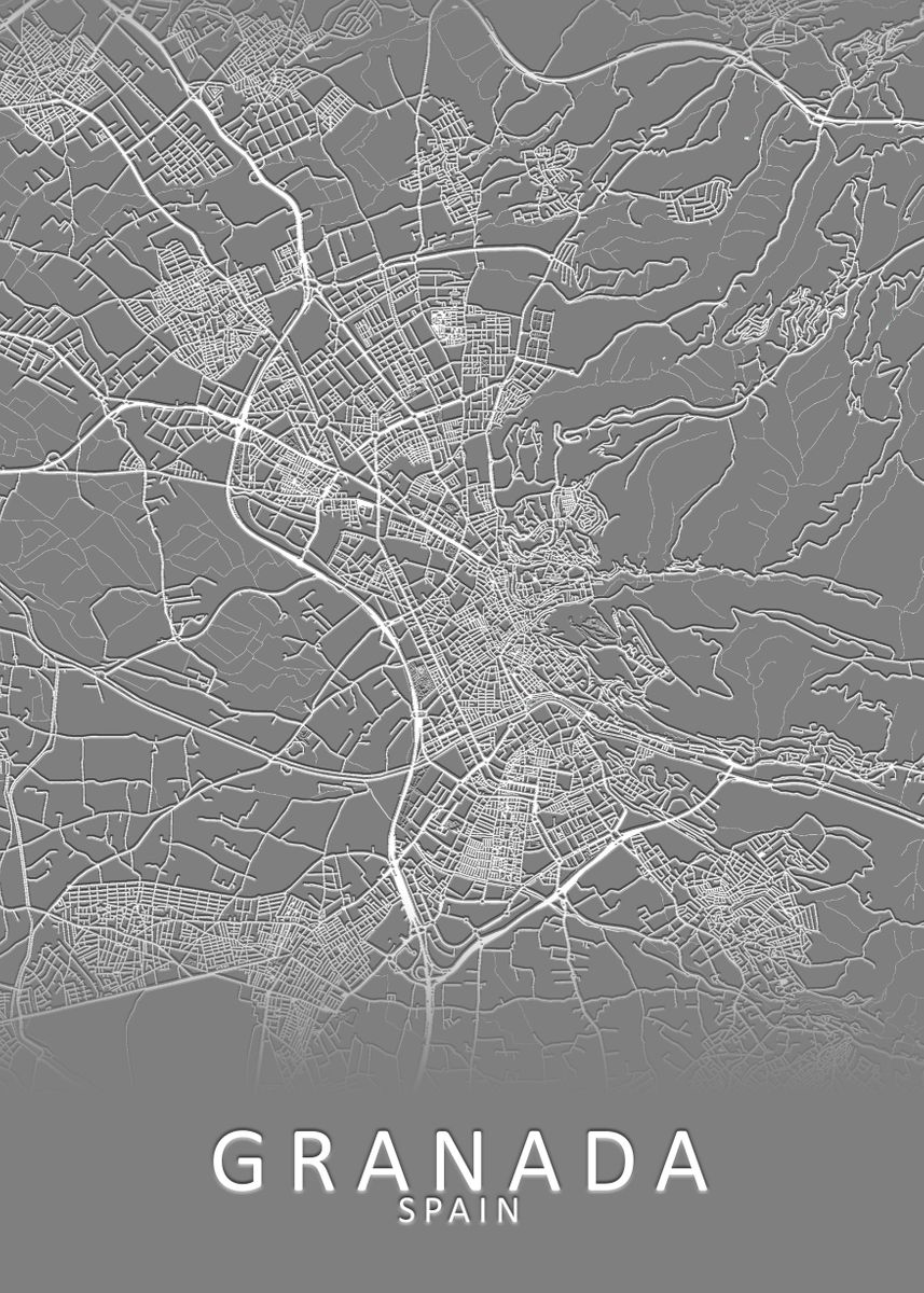 'Granada Spain City Map' Poster, picture, metal print, paint by City ...