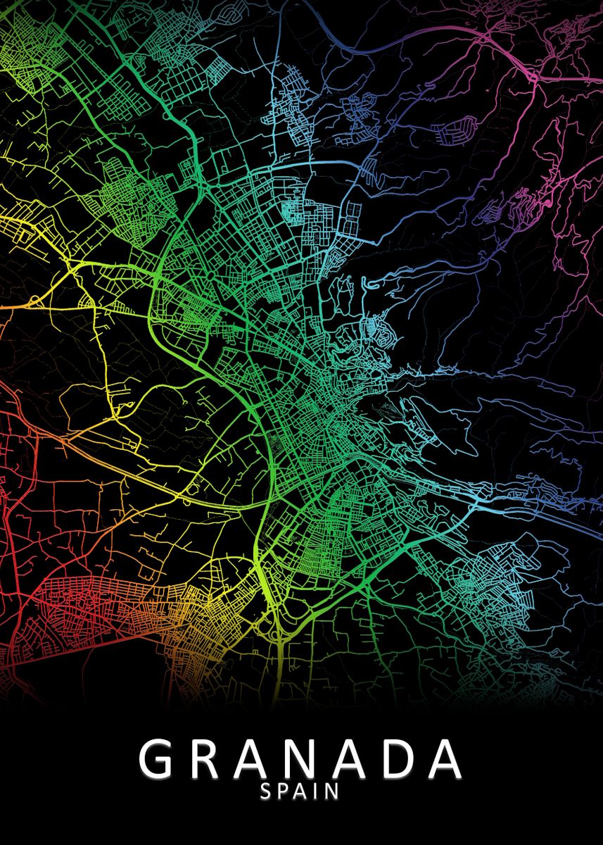 'Granada Spain City Map' Poster, picture, metal print, paint by City ...