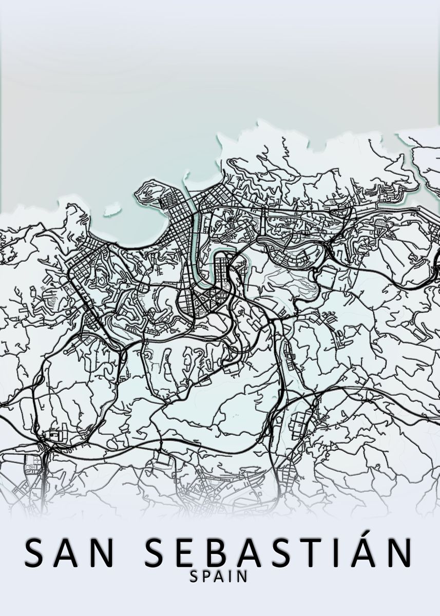 'San Sebastian Spain Map' Poster, picture, metal print, paint by City ...