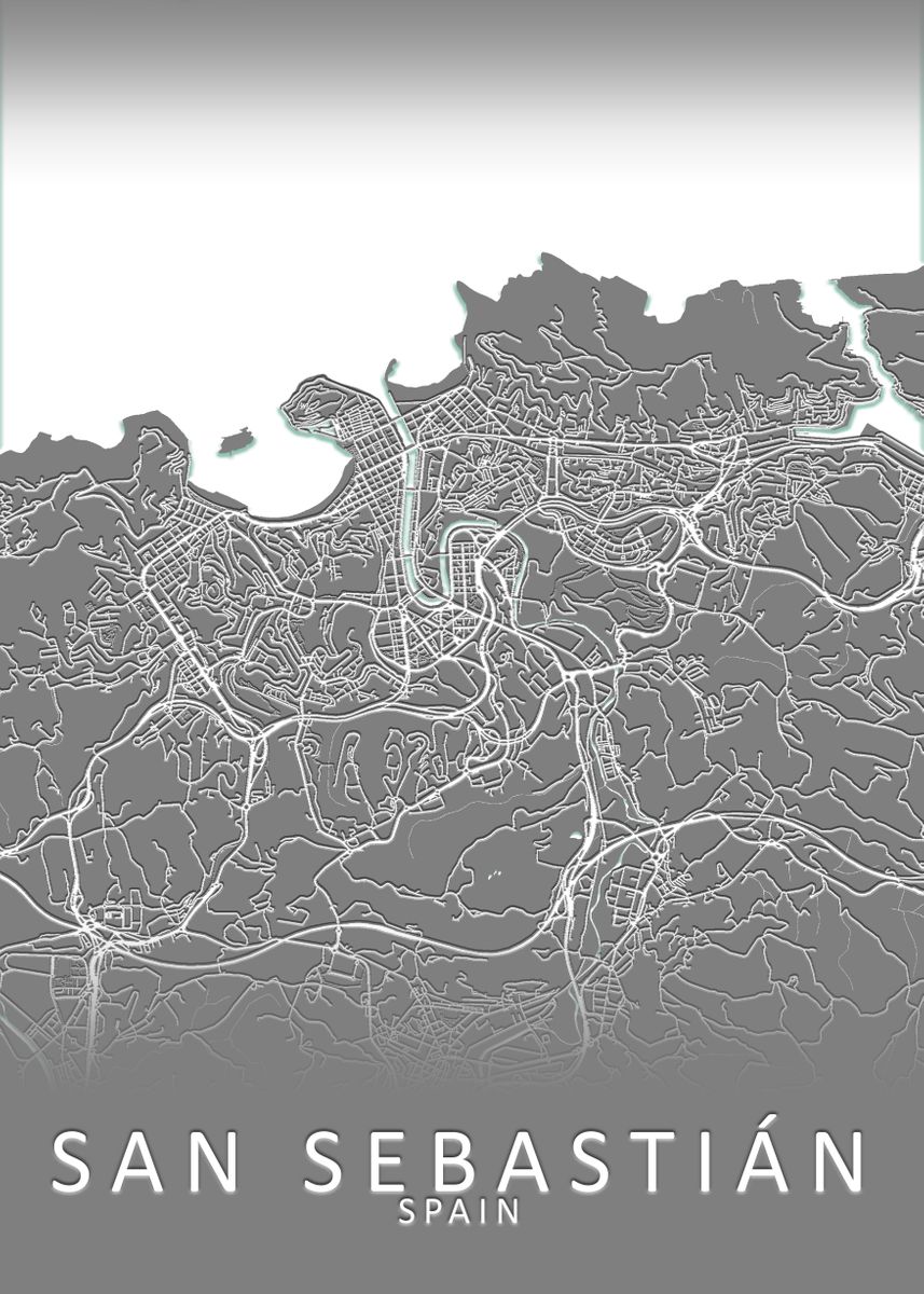 'San Sebastian Spain Map' Poster, picture, metal print, paint by City ...