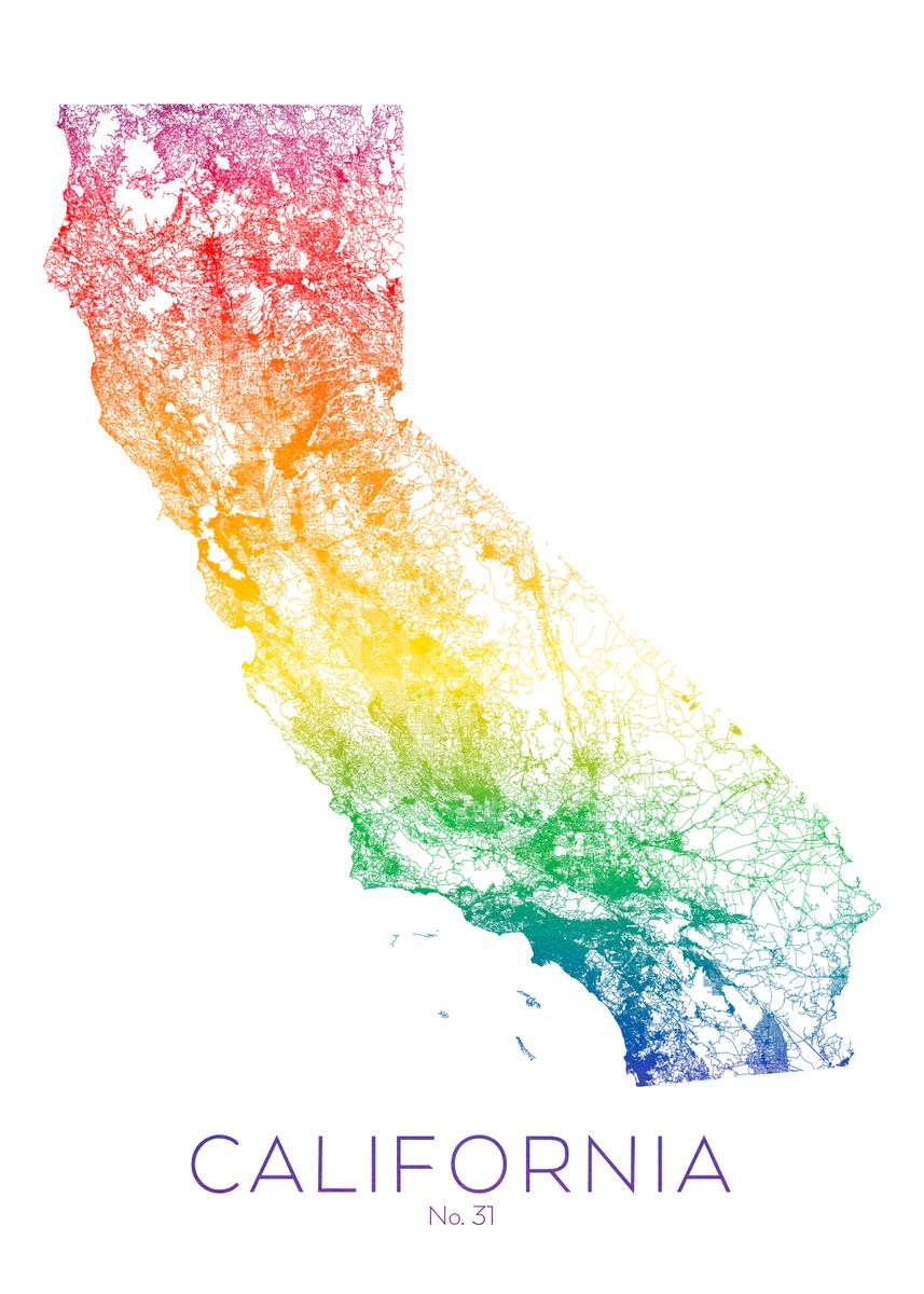 'California State Map' Poster, picture, metal print, paint by Rebekah ...