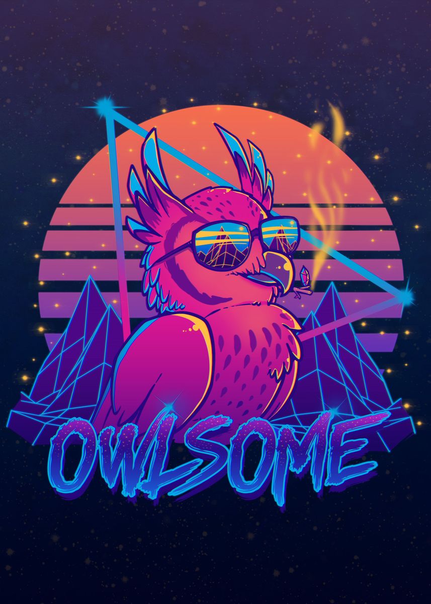 'Owlsome Owl Awesome 80s' Poster, picture, metal print, paint by Sarah ...