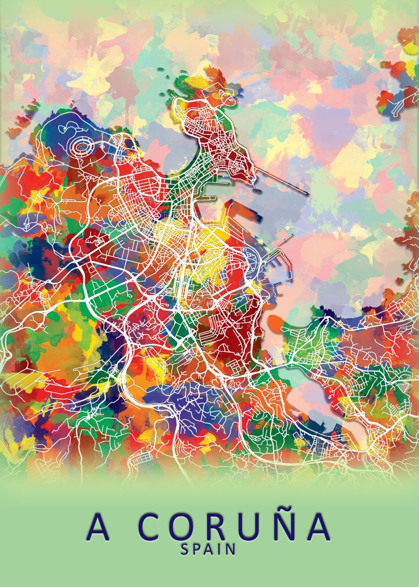 'A Coruna Spain City Map' Poster, picture, metal print, paint by City ...
