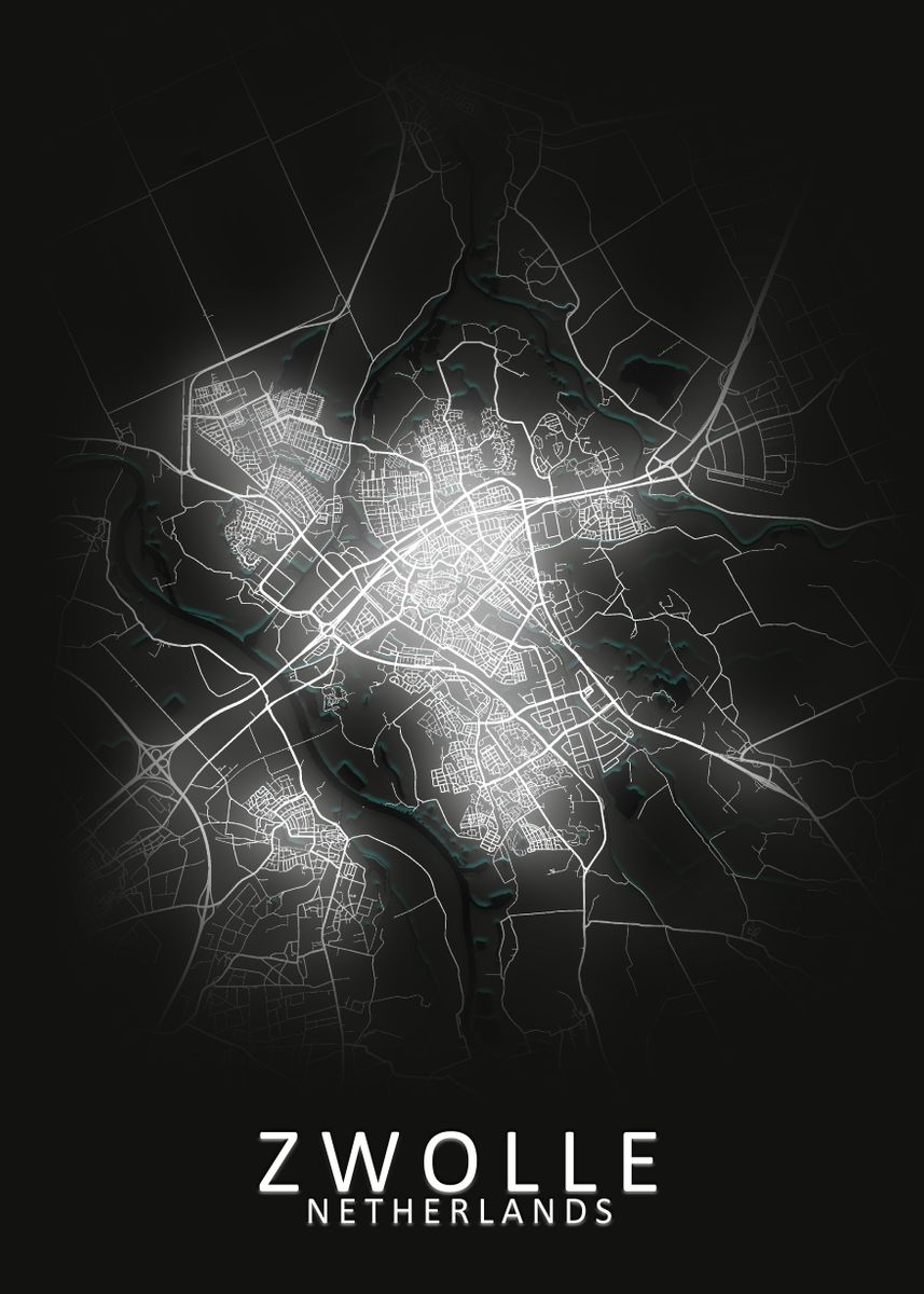 'Zwolle Netherlands Map' Poster, picture, metal print, paint by City ...