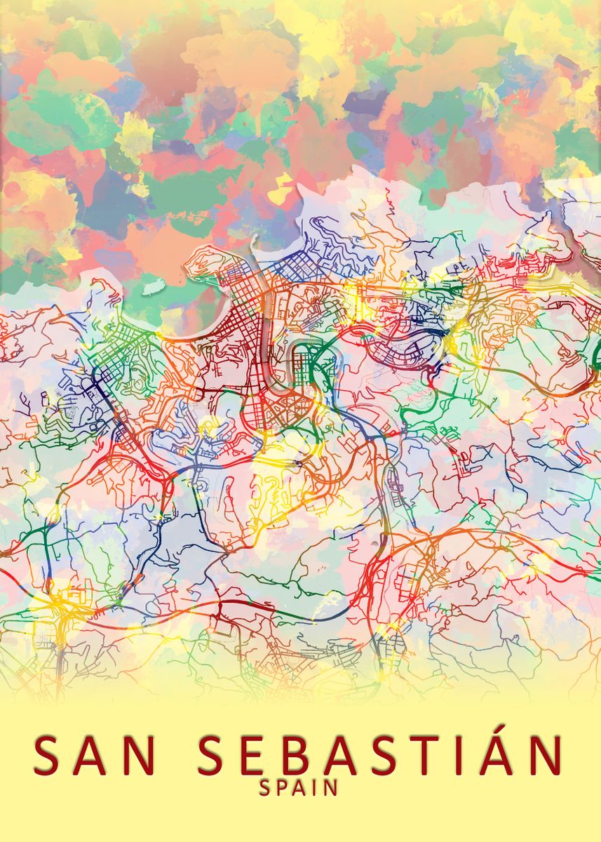 'San Sebastian Spain Map' Poster, picture, metal print, paint by City ...