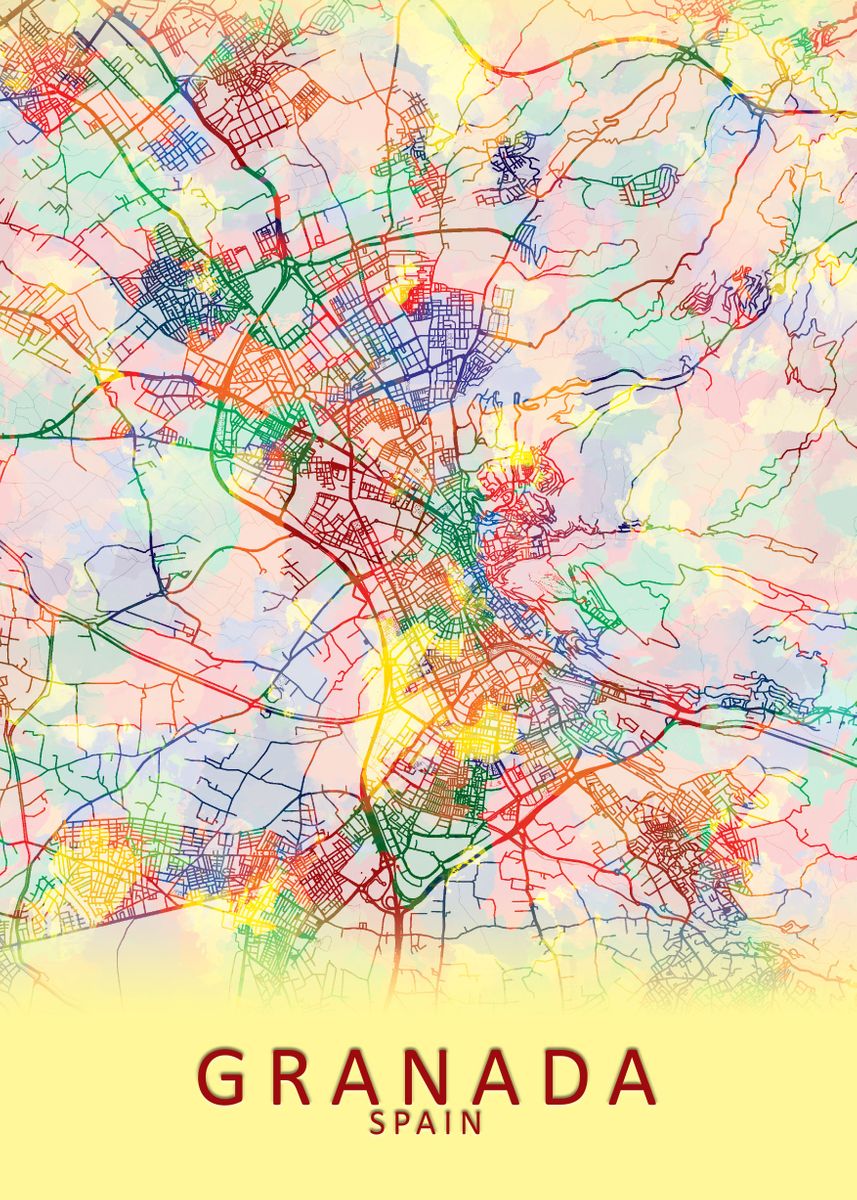 'Granada Spain City Map' Poster, picture, metal print, paint by City ...