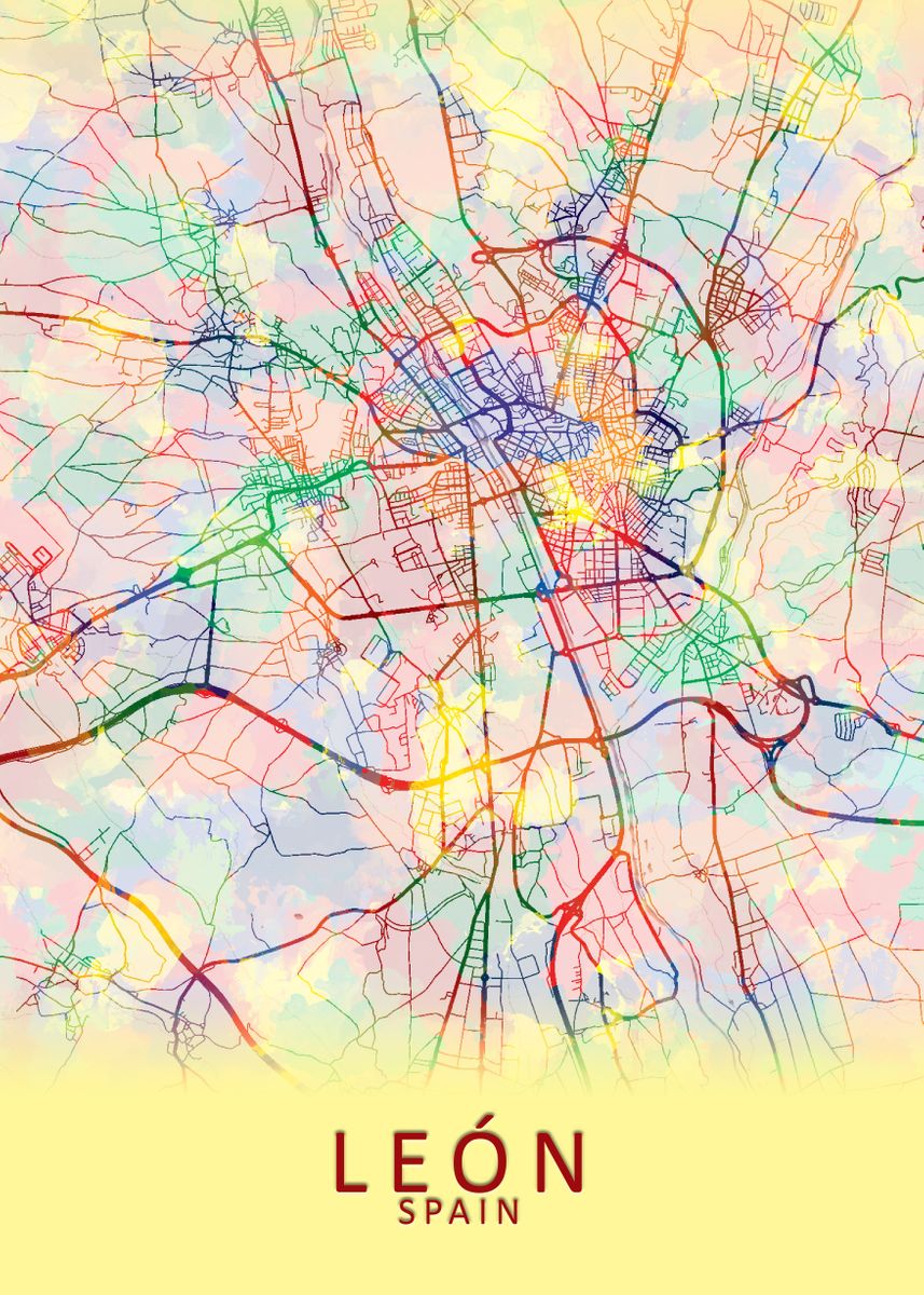 'Leon Spain City Map' Poster, picture, metal print, paint by City Map ...