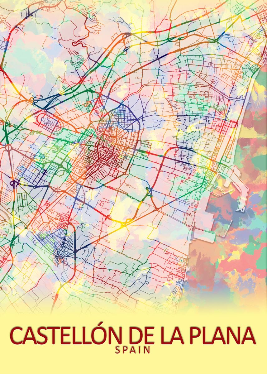 'Castellon Spain City Map' Poster, picture, metal print, paint by City ...