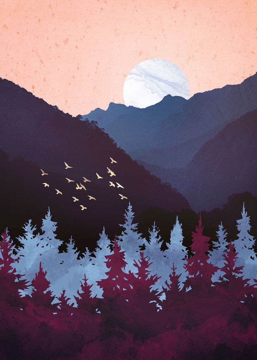 'Mulberry Dusk' Poster, picture, metal print, paint by SpaceFrog ...
