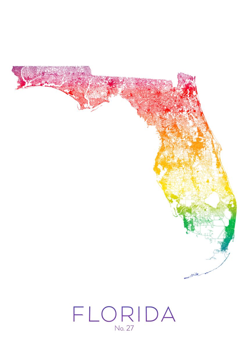 'Florida State Map' Poster, picture, metal print, paint by Rebekah ...
