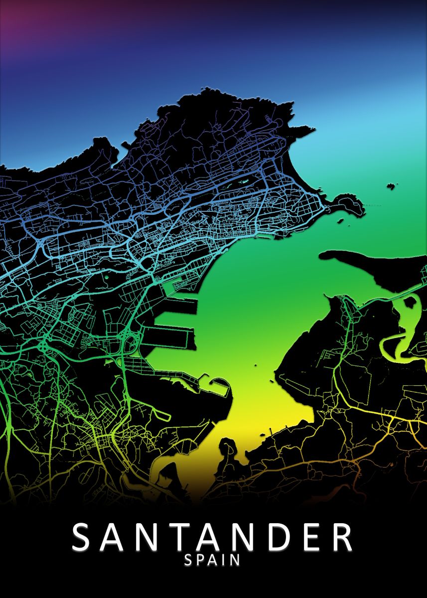 'Santander Spain City Map' Poster, picture, metal print, paint by City ...