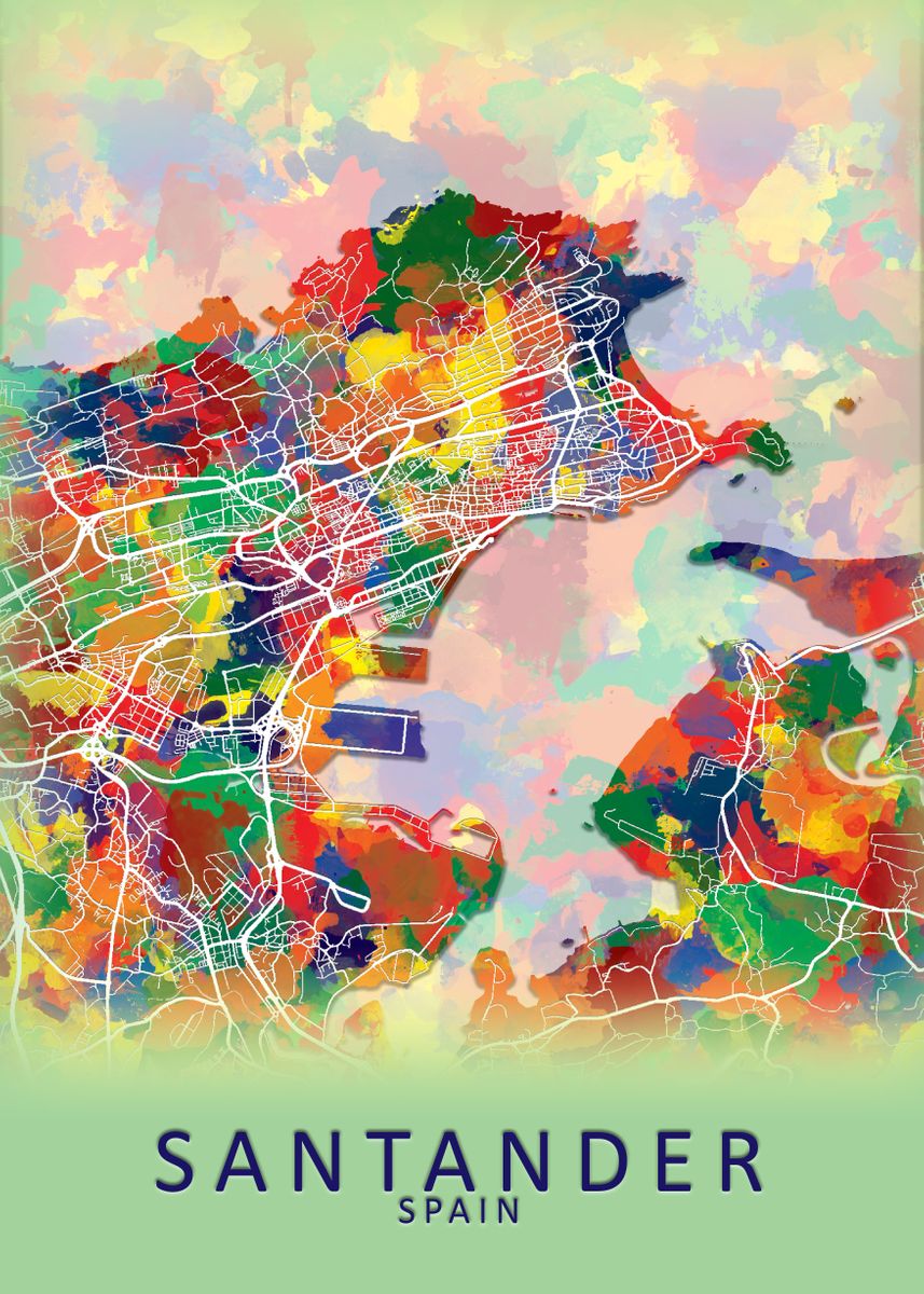 'Santander Spain City Map' Poster, picture, metal print, paint by City ...