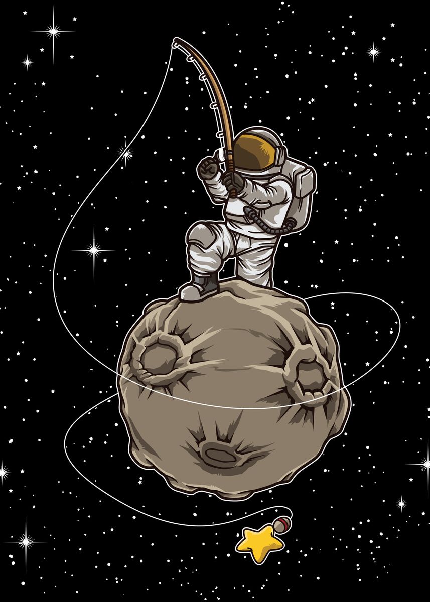 'Astronaut Fishing Stars' Poster, picture, metal print, paint by ...