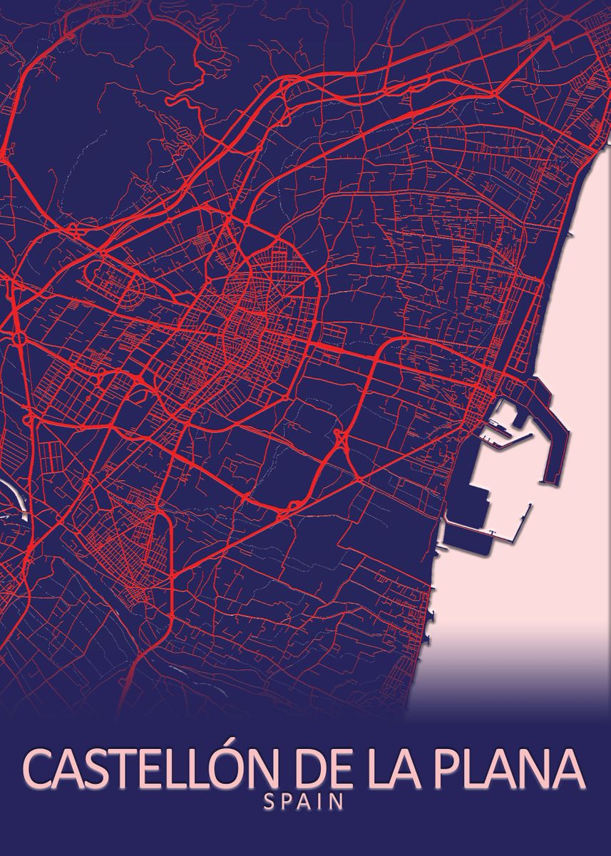 'Castellon Spain City Map' Poster, picture, metal print, paint by City ...