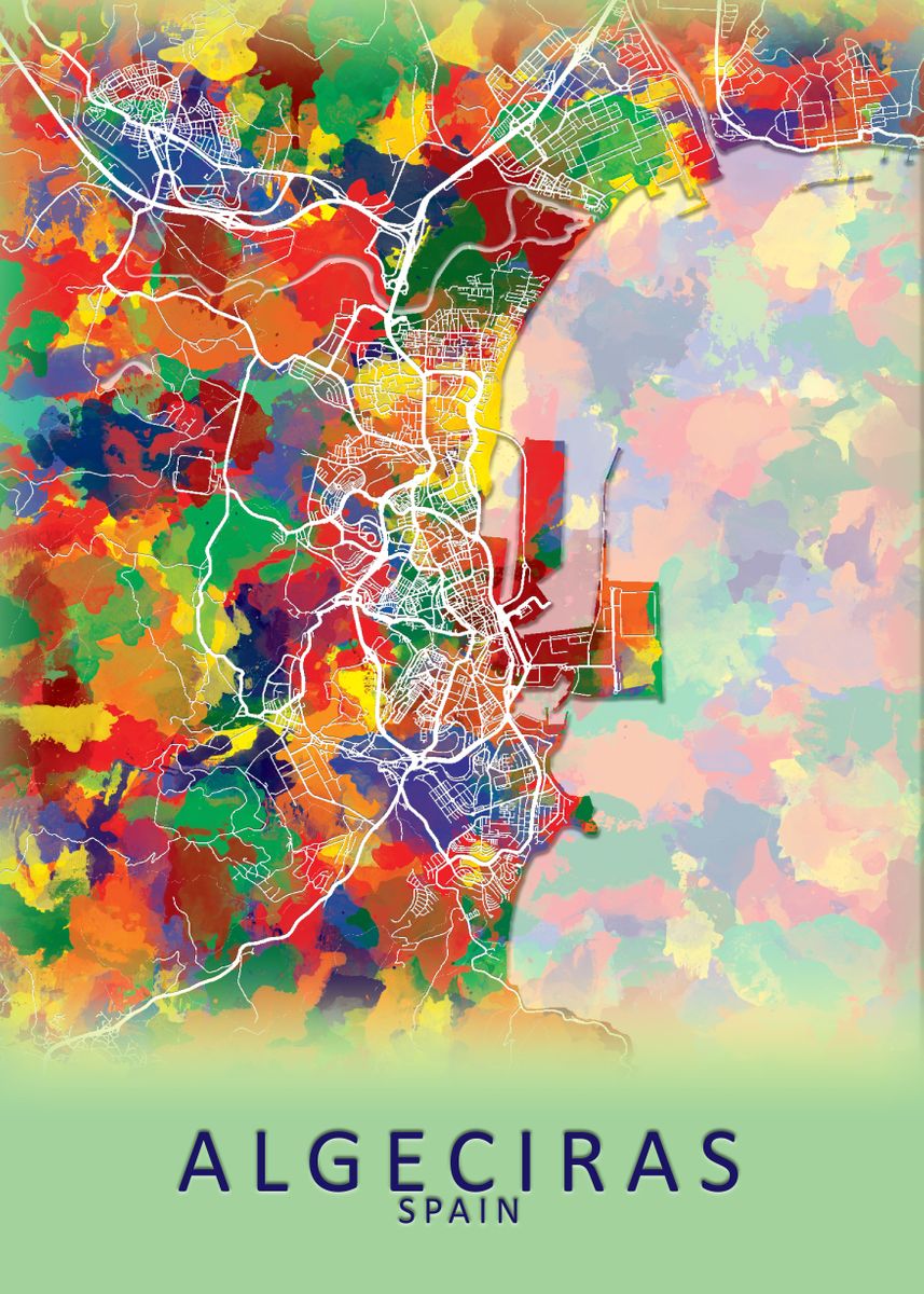 'Algeciras Spain City Map' Poster, picture, metal print, paint by City ...