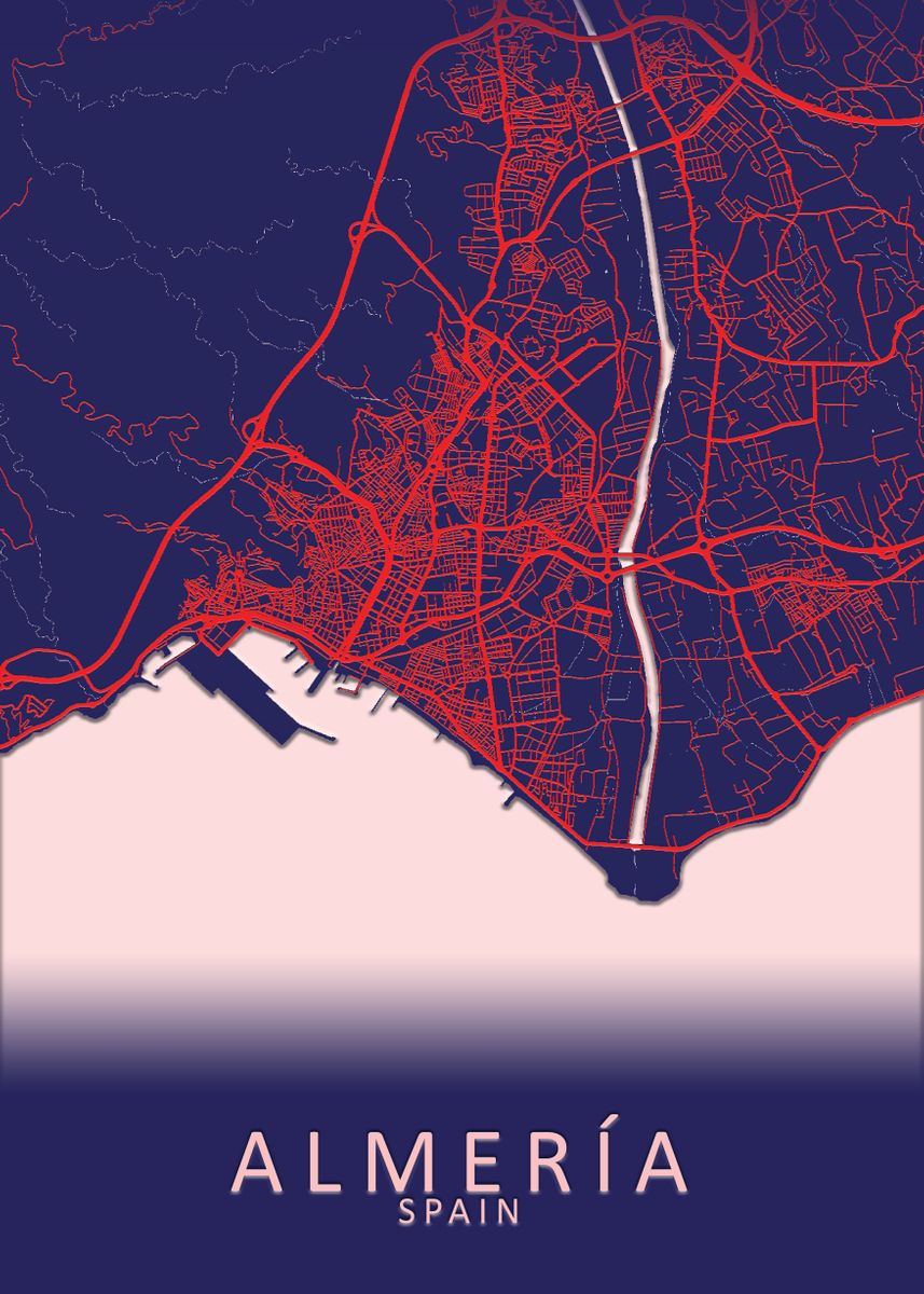 'Almeria Spain City Map' Poster, picture, metal print, paint by City ...
