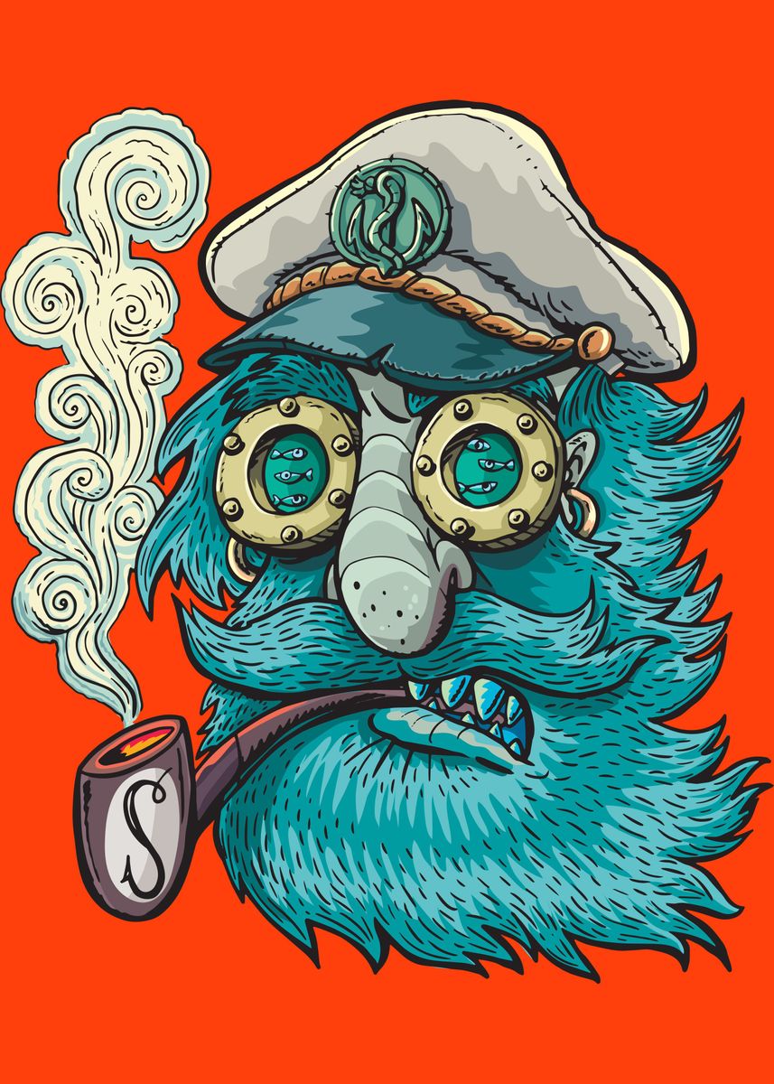 'captain with a pipe' Poster, picture, metal print, paint by Dusan ...