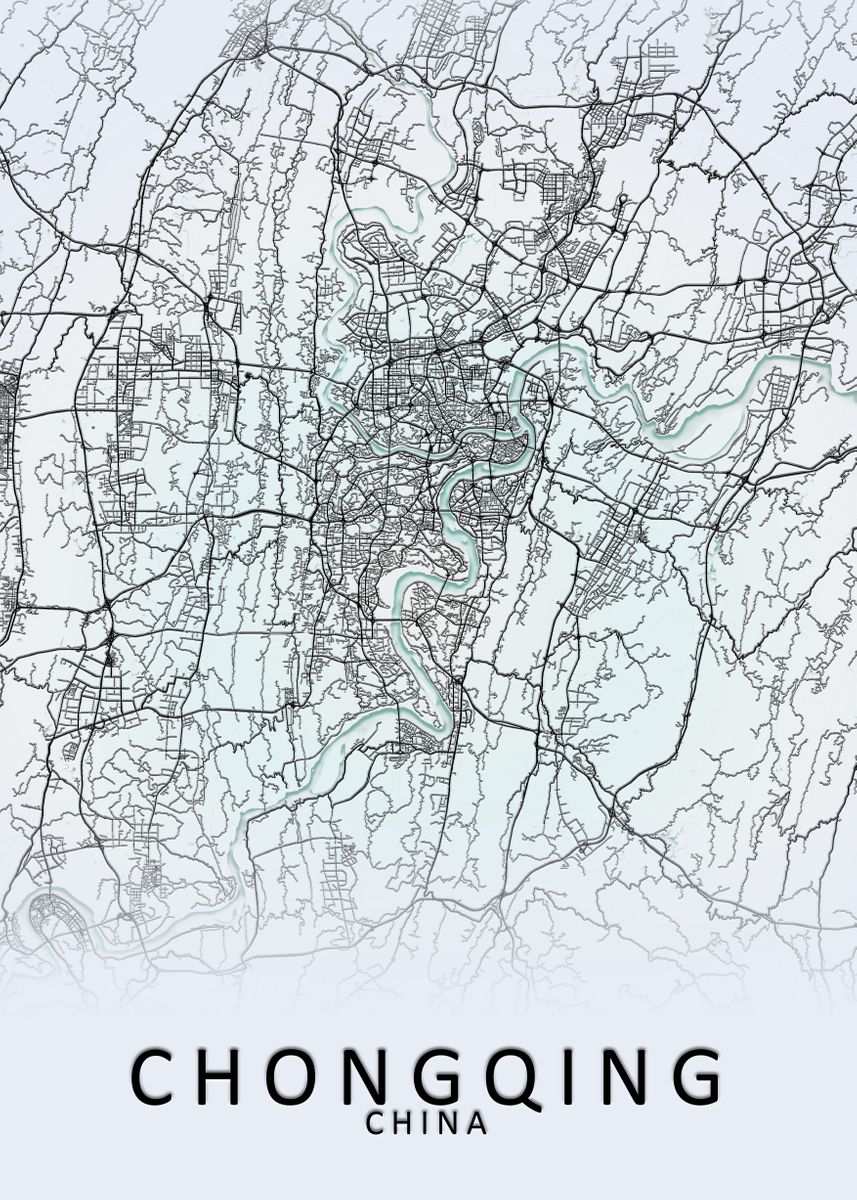 'Chongqing China City Map' Poster, picture, metal print, paint by City ...