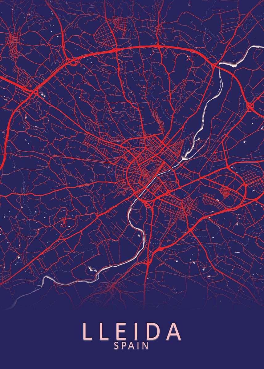 'Lleida Spain City Map' Poster, picture, metal print, paint by City Map ...